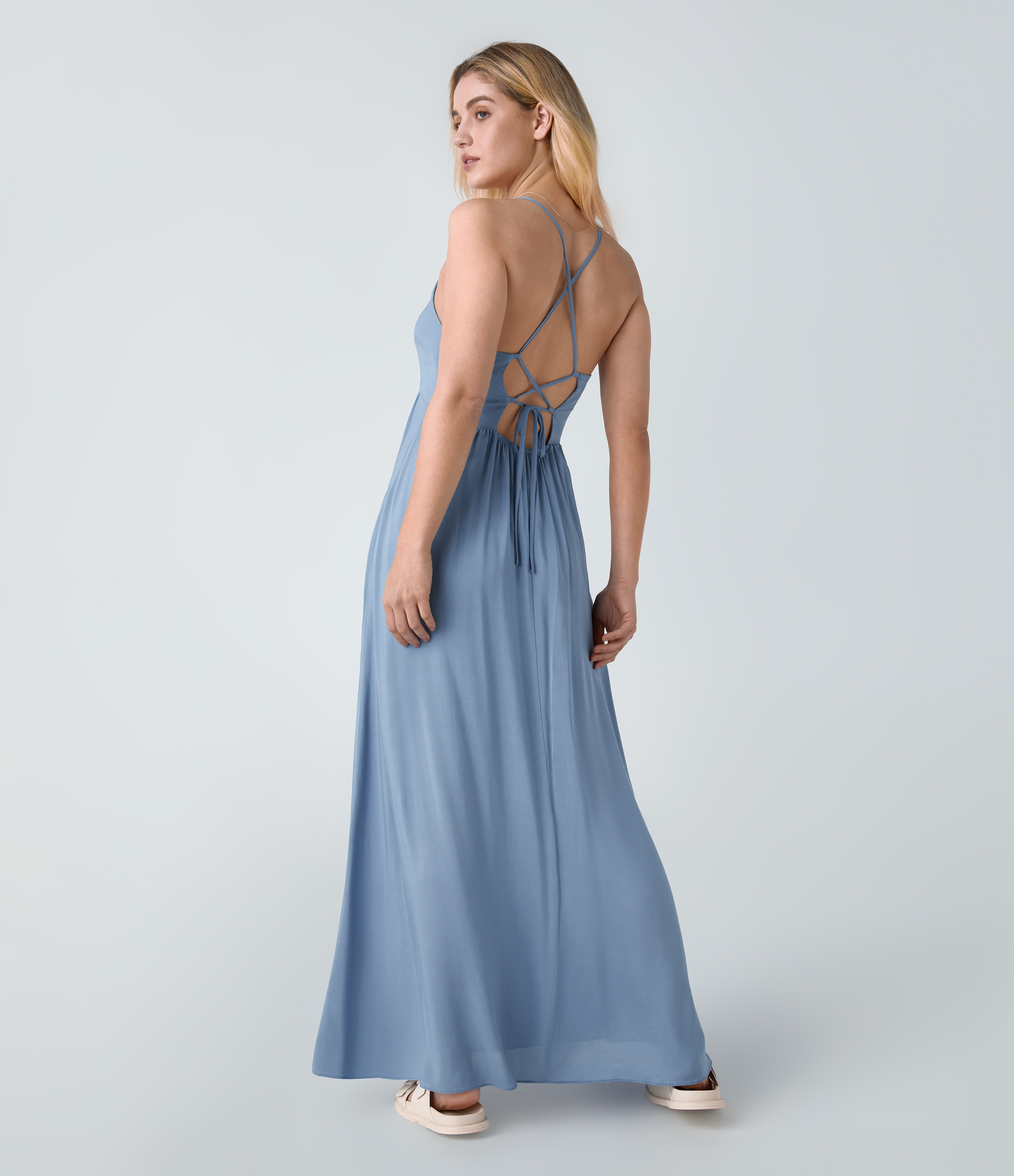 Women’s Backless Crisscross Lace Up Side Pocket Flowy Maxi Slip Resort ...