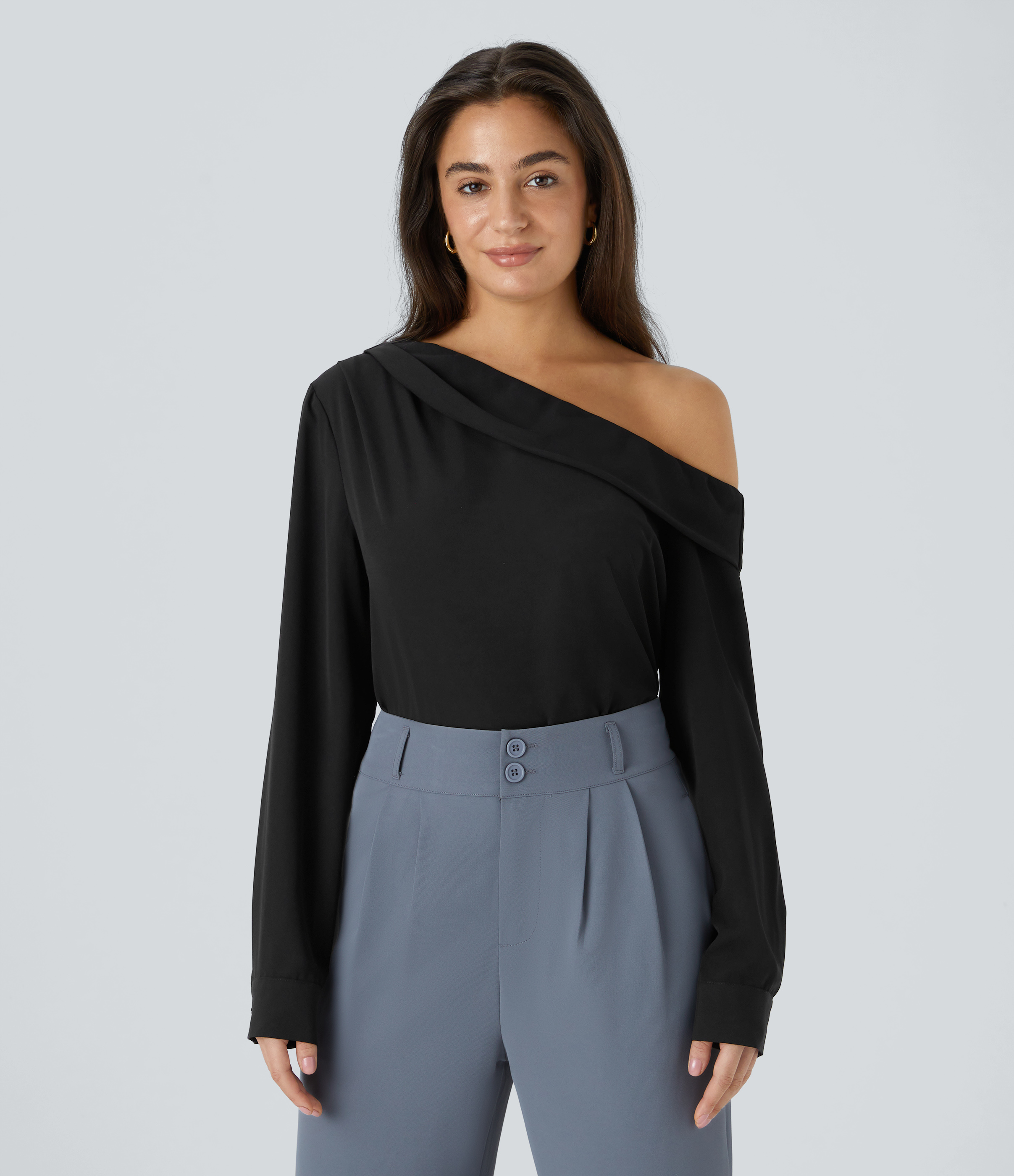 Women’s Asymmetric Off Shoulder Long Sleeve Work Top - Halara