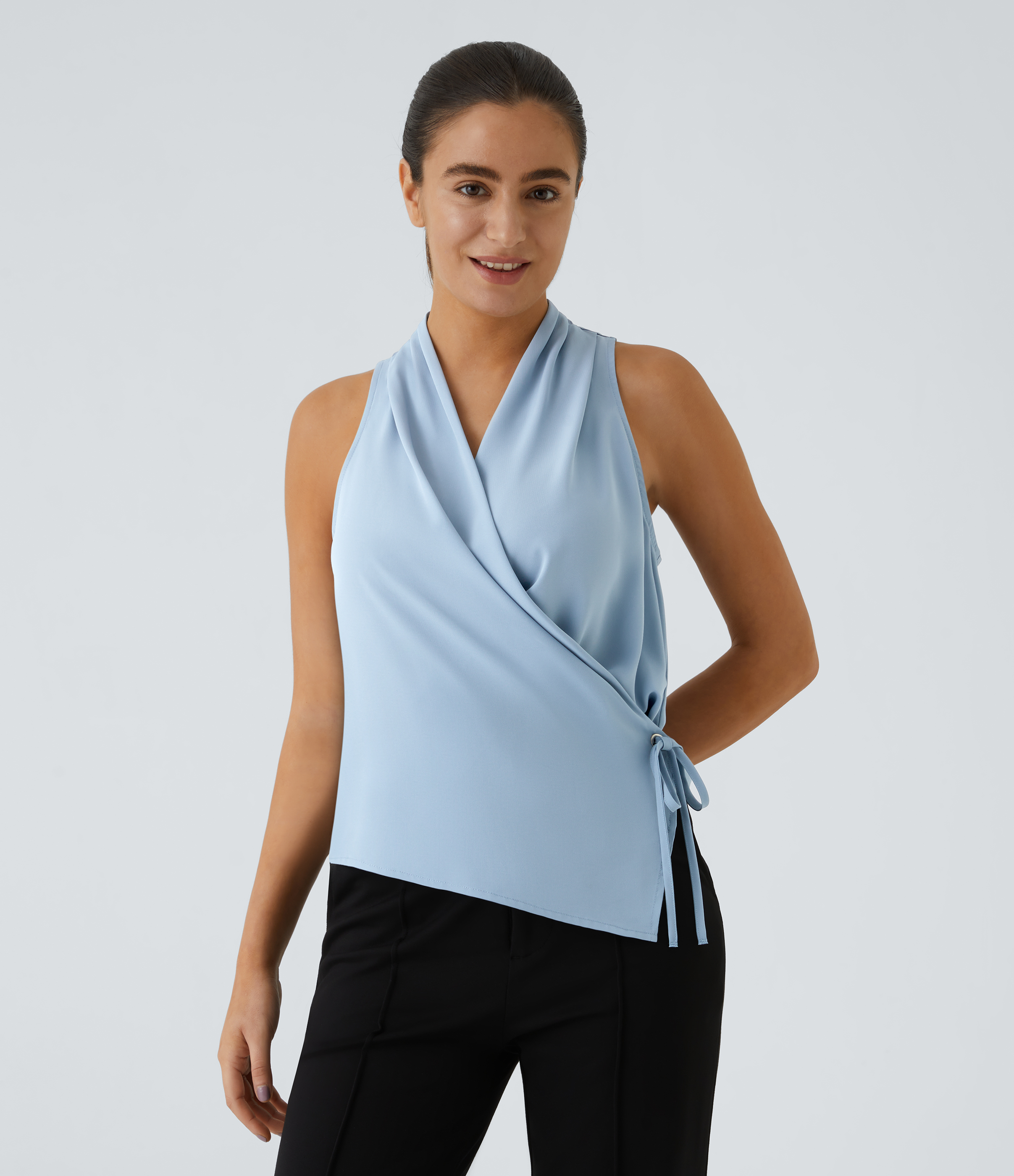 Women’s V Neck Sleeveless Wrapped Tie Side Work Tank Top - Halara