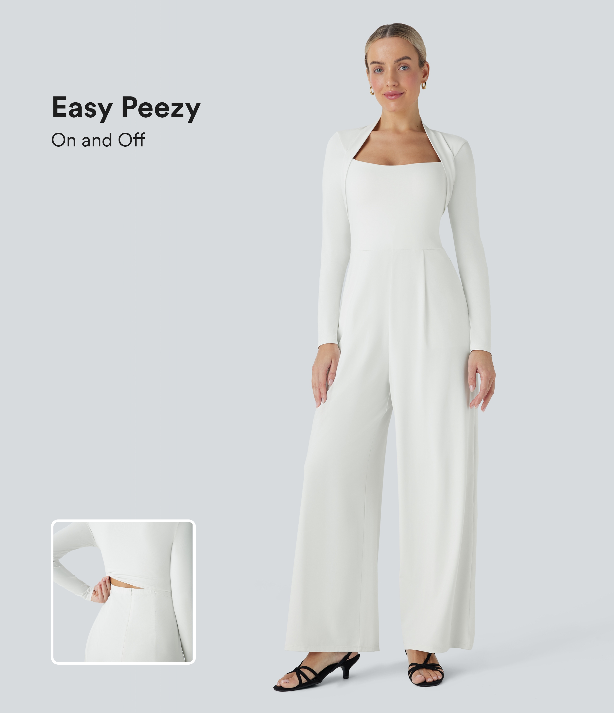 Women’s Long Sleeve Wide Leg Jumpsuit-Easy Peezy with Pockets - Halara