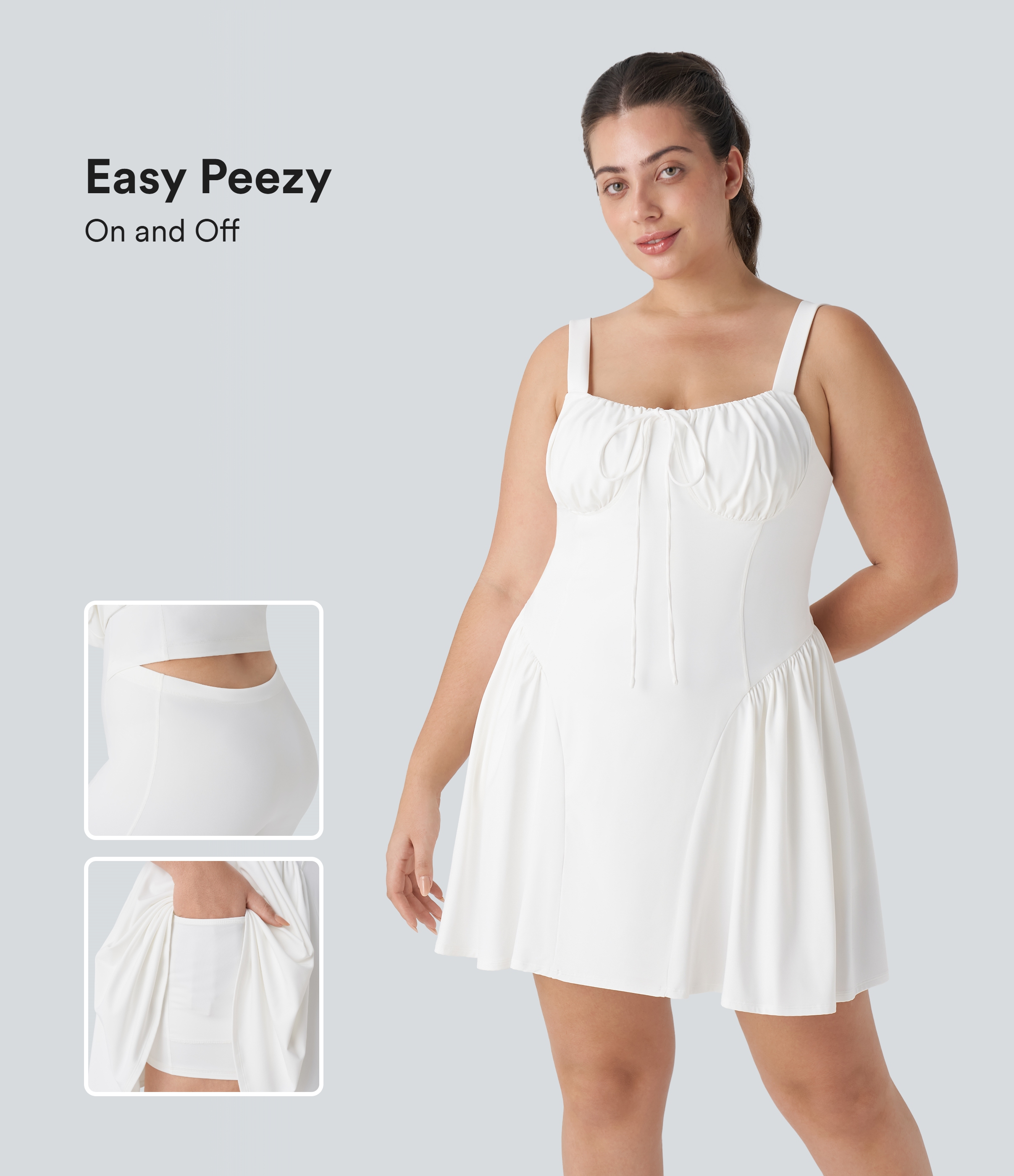 Women’s Tie Front Backless 2-in-1 Pocket Mini Slip Dance Plus Size ...