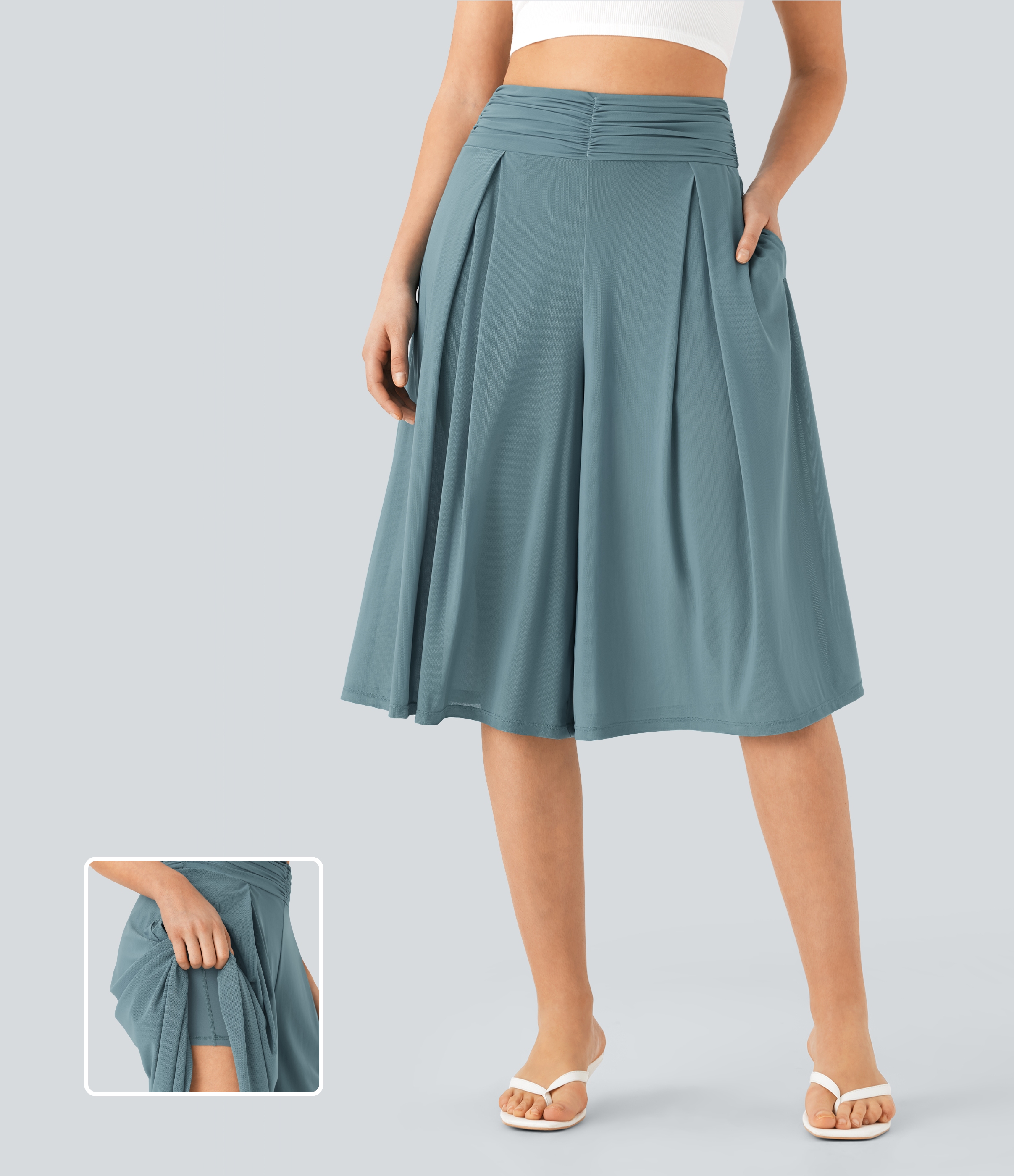 Women’s Sheer Mesh High Waisted 2-in-1 Flowy Wide Leg Resort Pedal ...