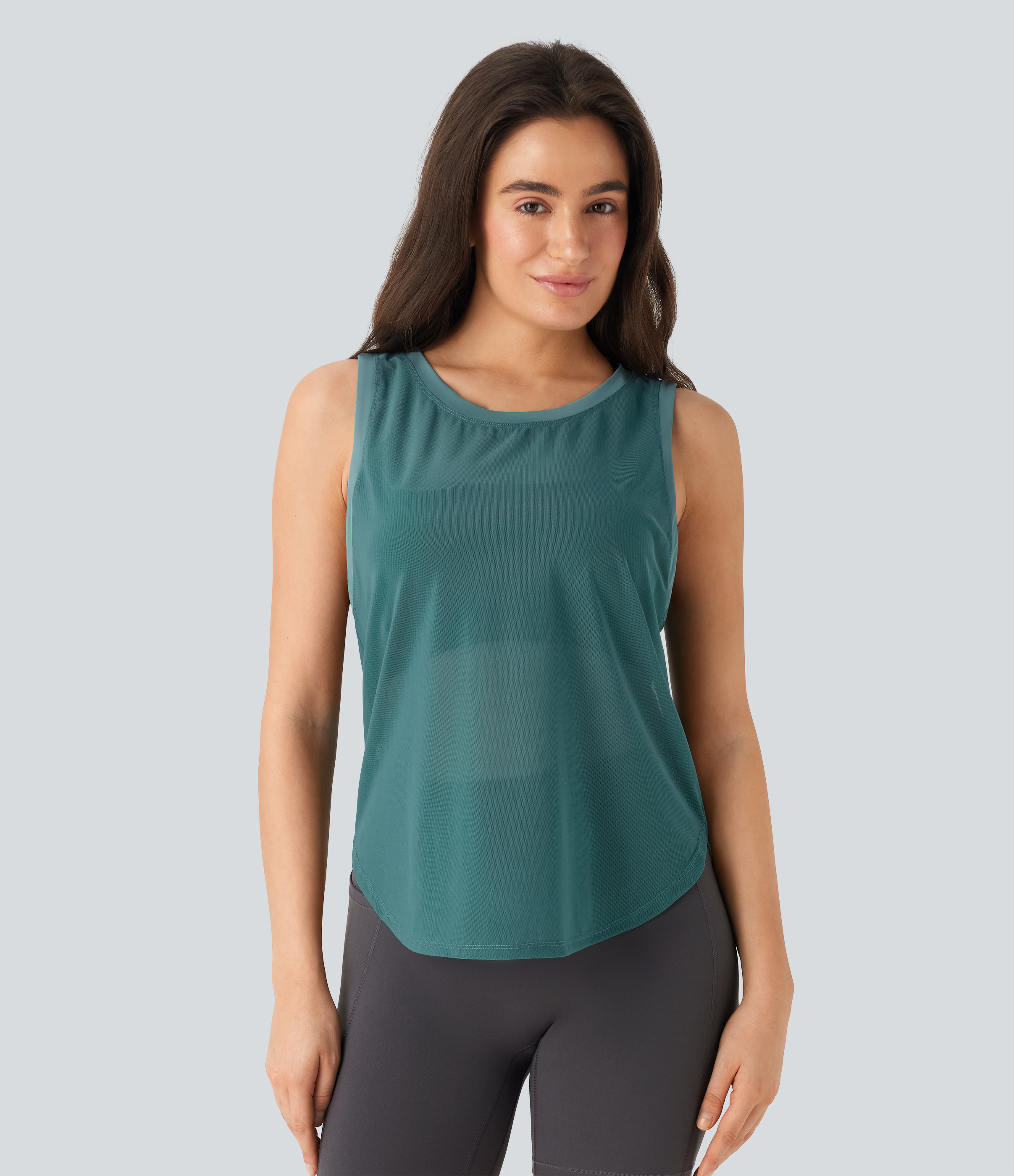 Women’s Sleeveless Curved Hem Sheer Yoga Sports Top - Halara