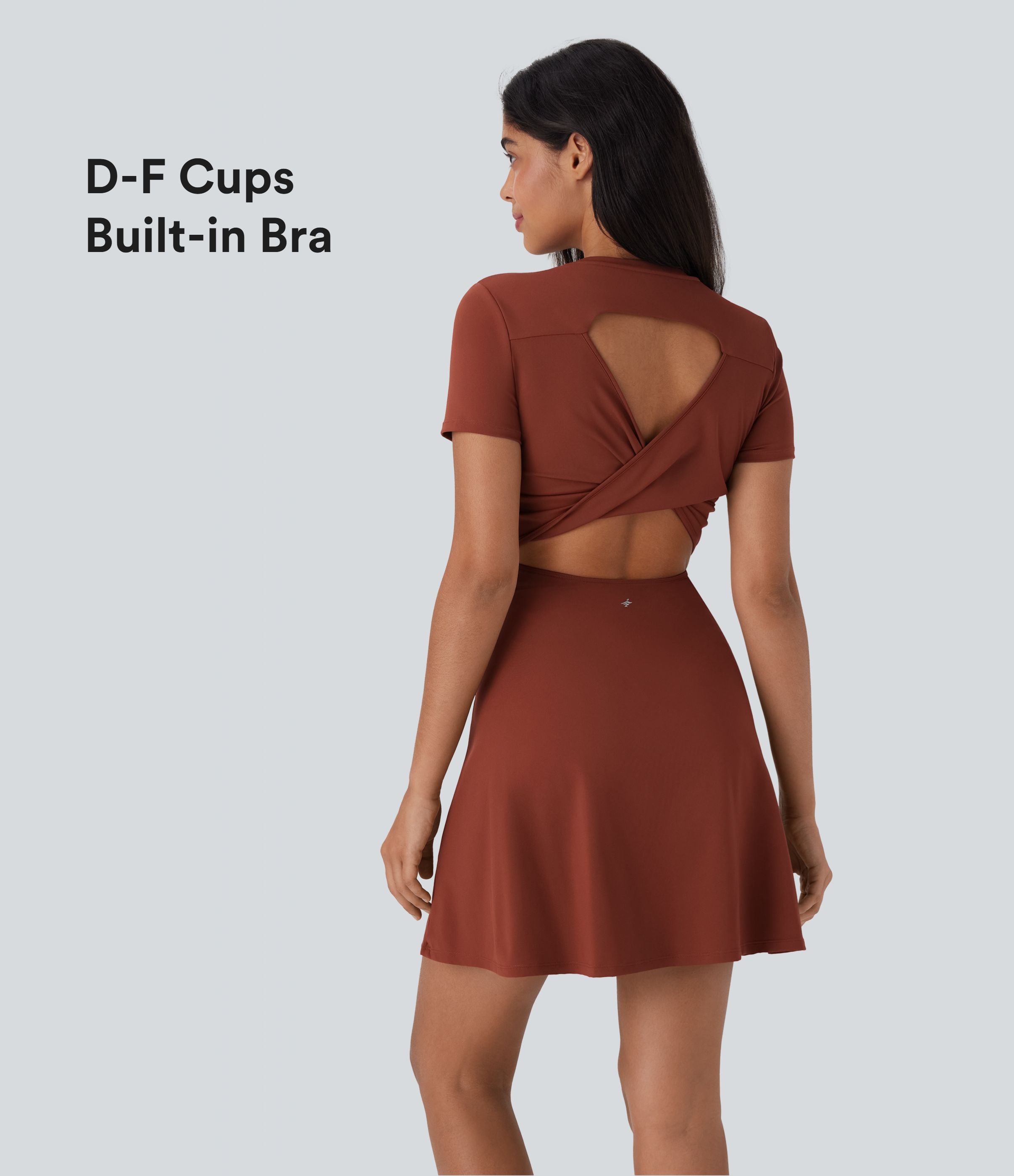 Women’s Backless Twisted Cut Out Flare Mini Dance Active Dress-D/DD/DDD/F Cups - Halara