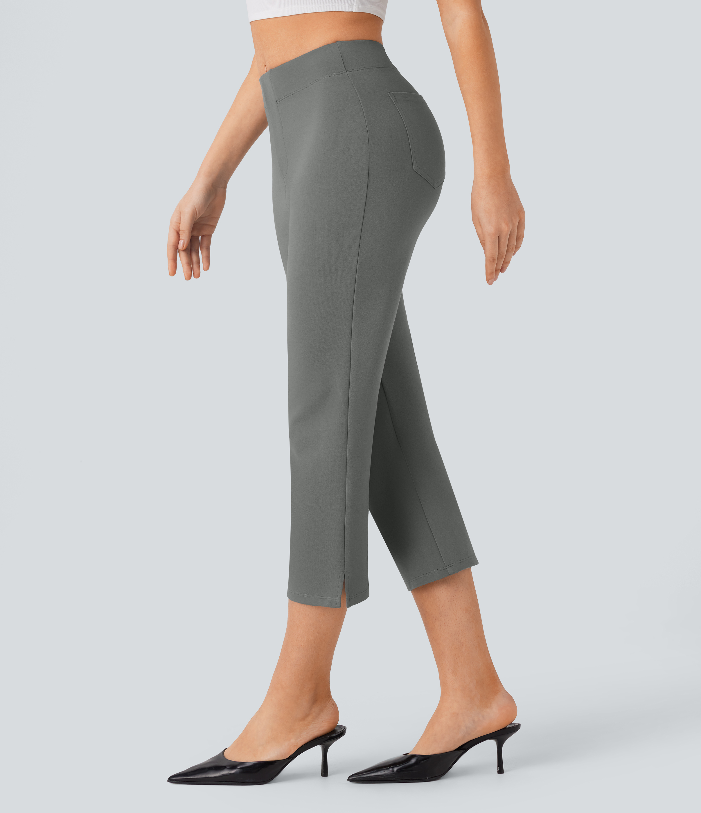 Women’s Halara Flex™ Mid Rise Back Side Pocket Split Slight Flare Capri ...