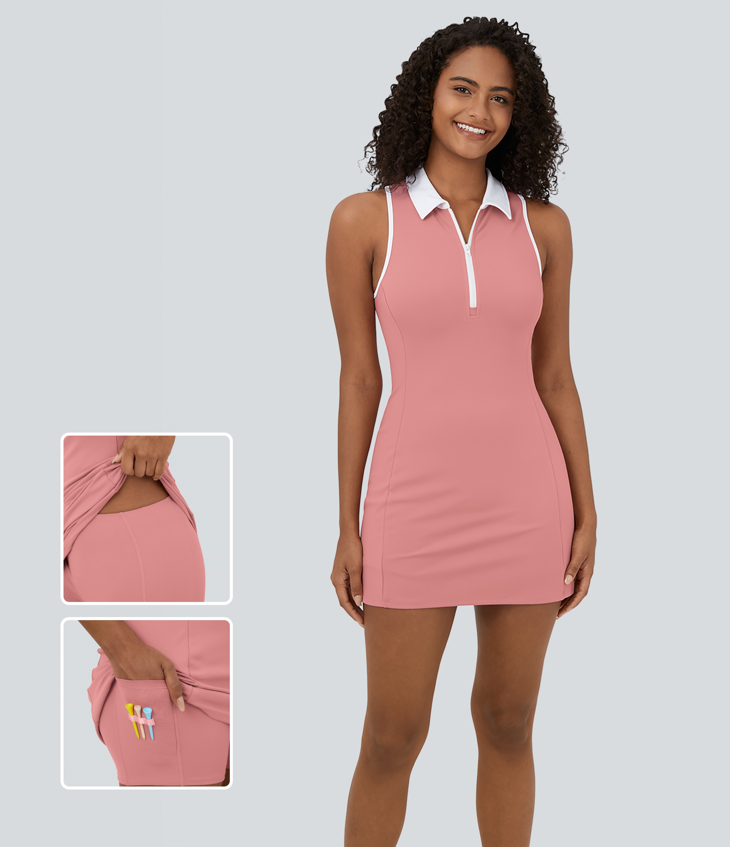 Women’s DayStretch Color Block Collar Zipper Sleeveless 2-Piece Pocket ...