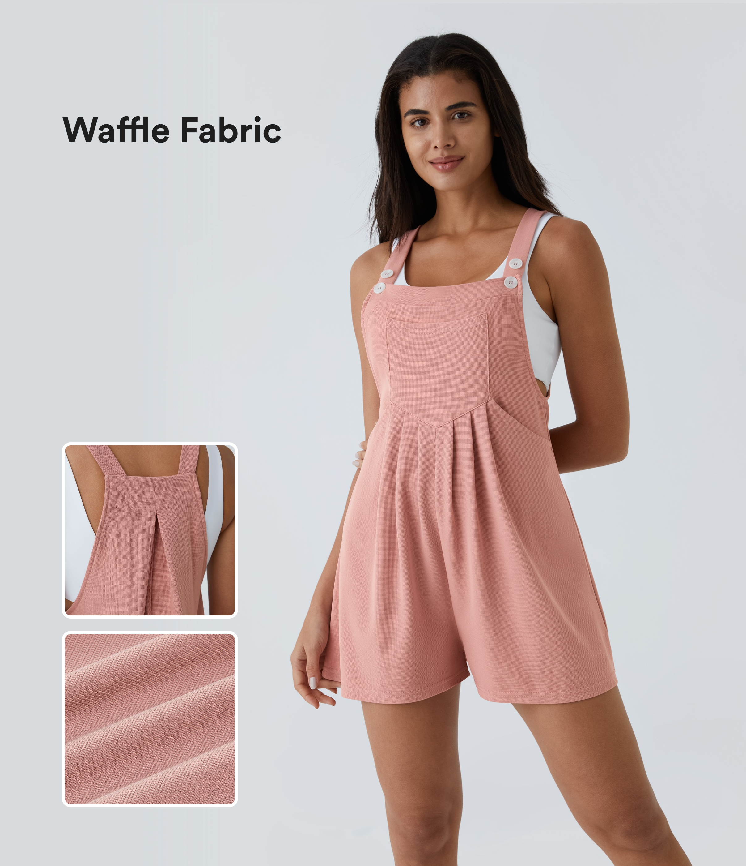 Women’s Pockets Waffle Casual Overalls - Halara