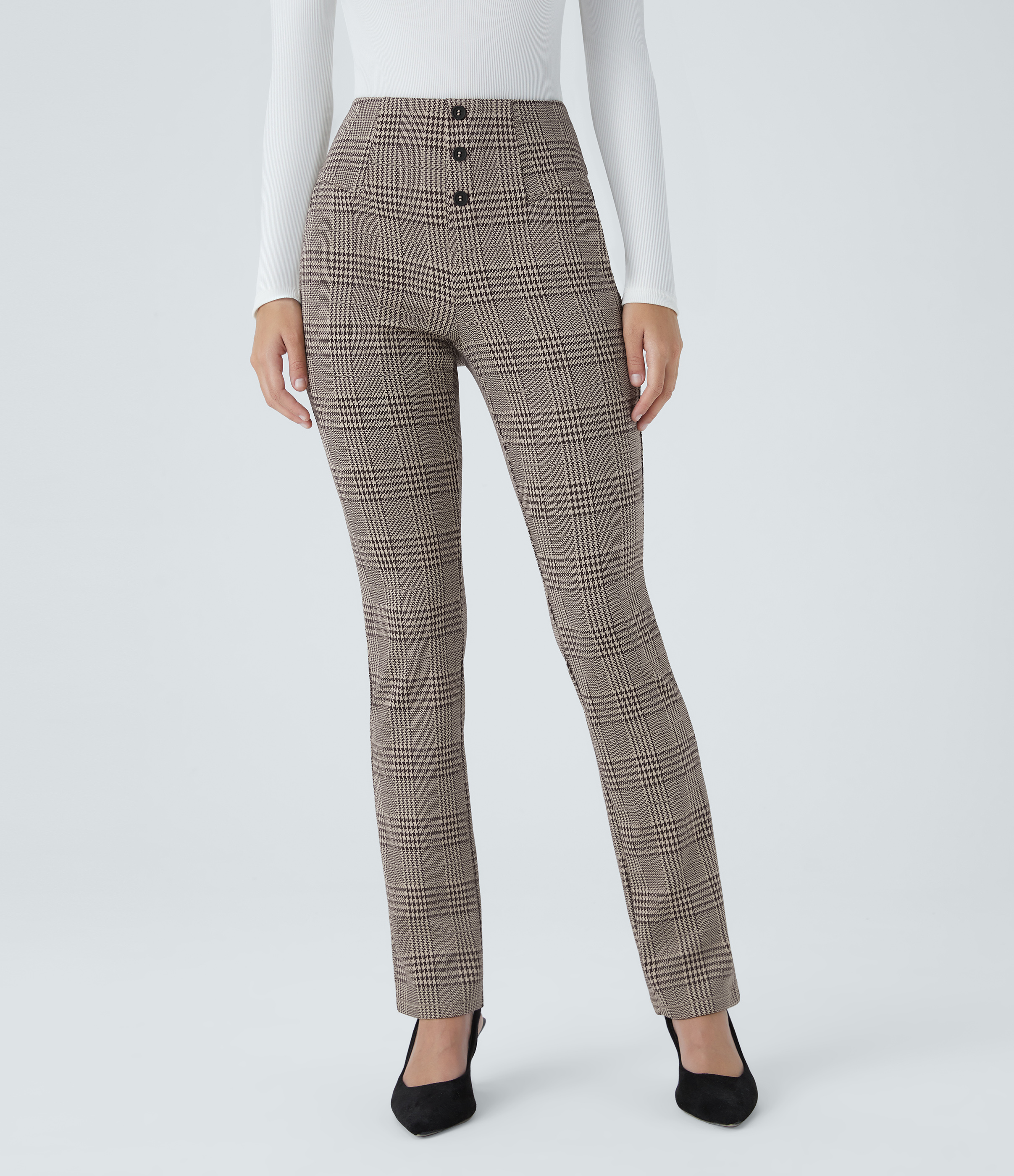 Women’s Halara Flex™ High Waisted Houndstooth Plaid Skinny Work Pants with Pockets - Halara