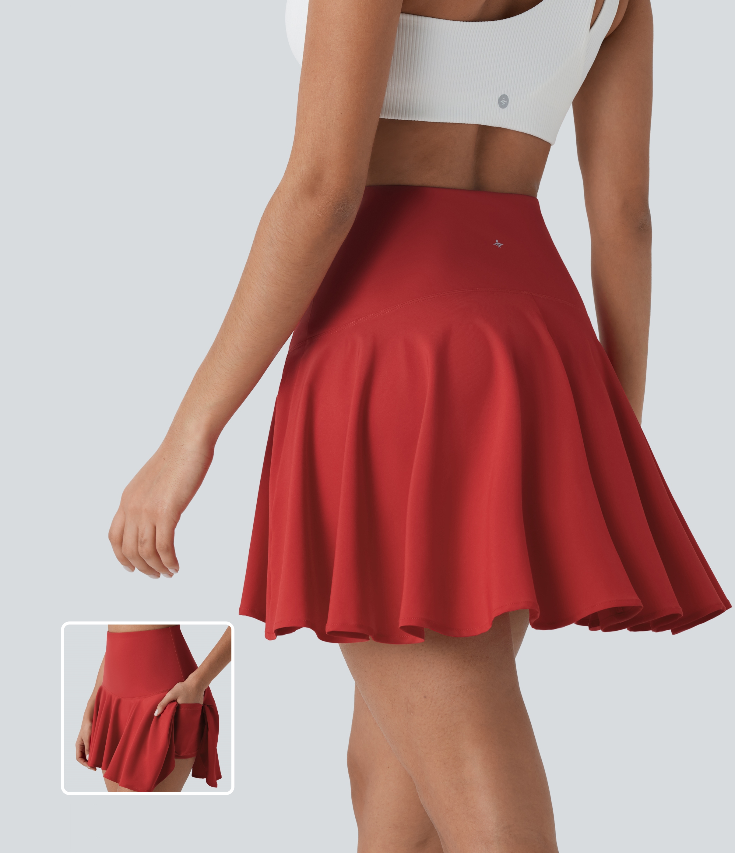 Women’s Breezeful™ High Waisted 2-in-1 Side Pocket High Low Flare Mini ...