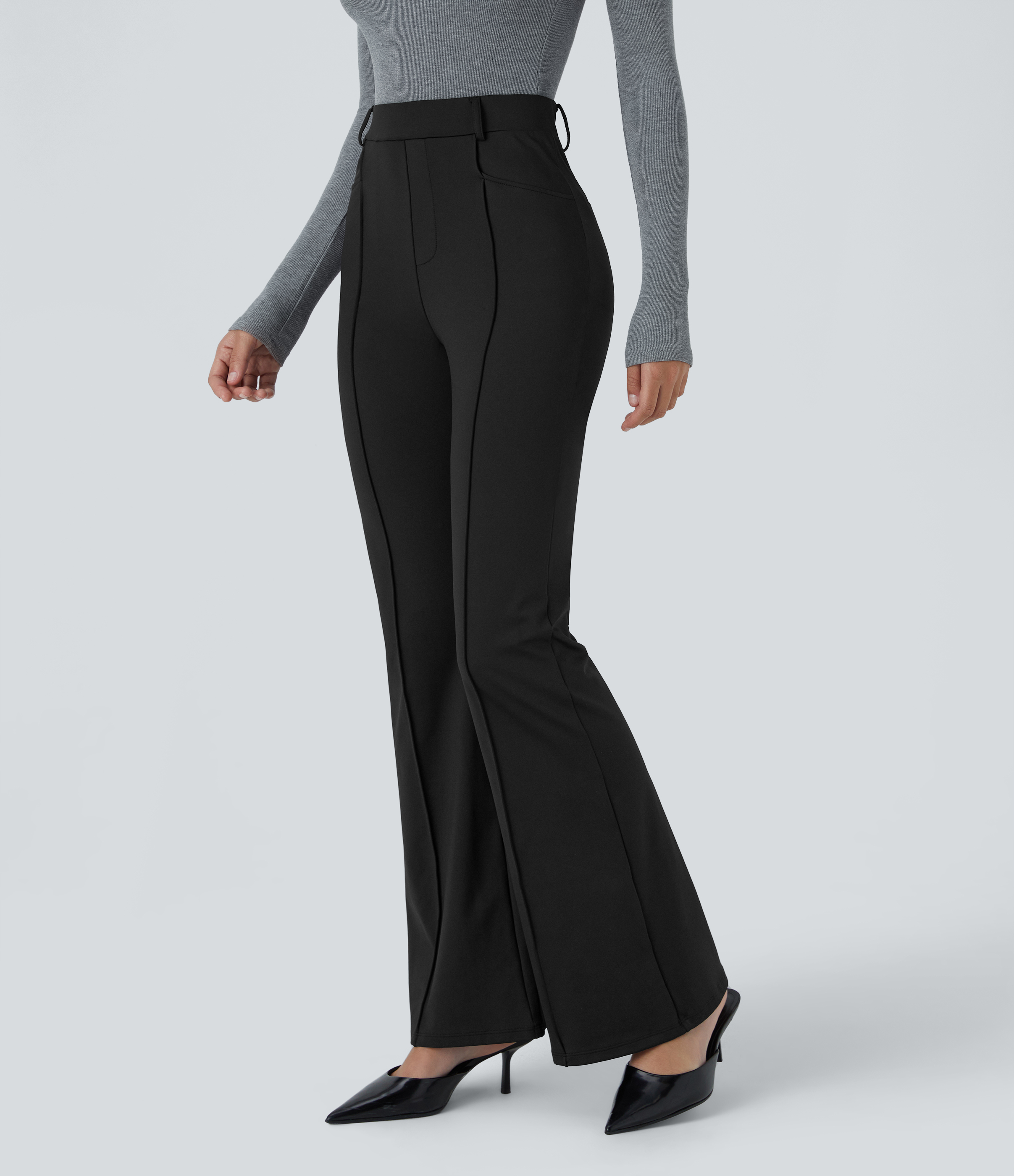 Women’s High Waisted Side Pocket Slight Flare Work Pants - Halara