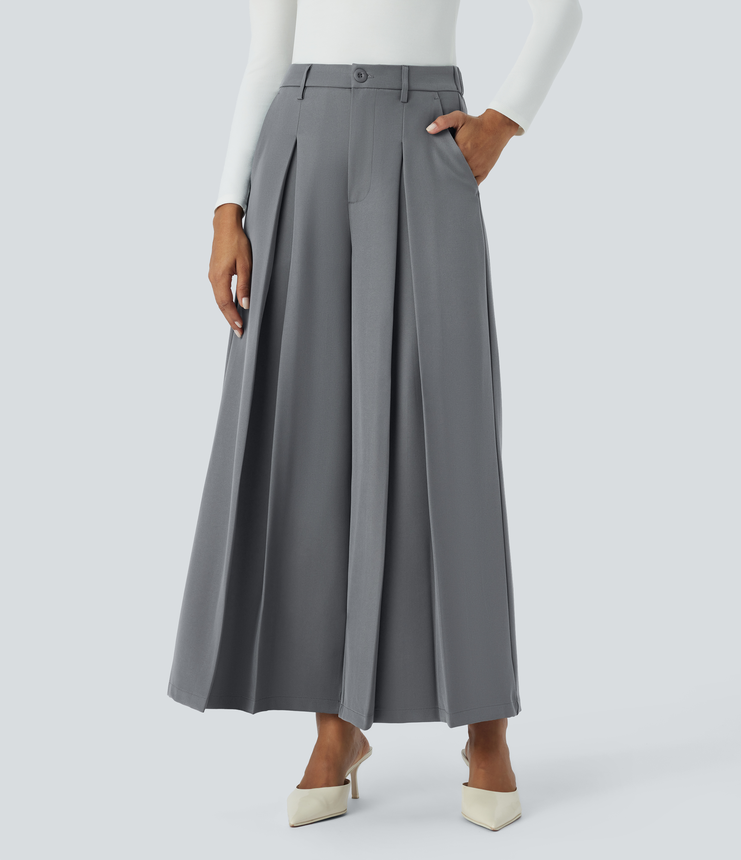 Women’s Halara Flex™ High Waisted Pocket Pleated Wide Leg Work Culottes ...