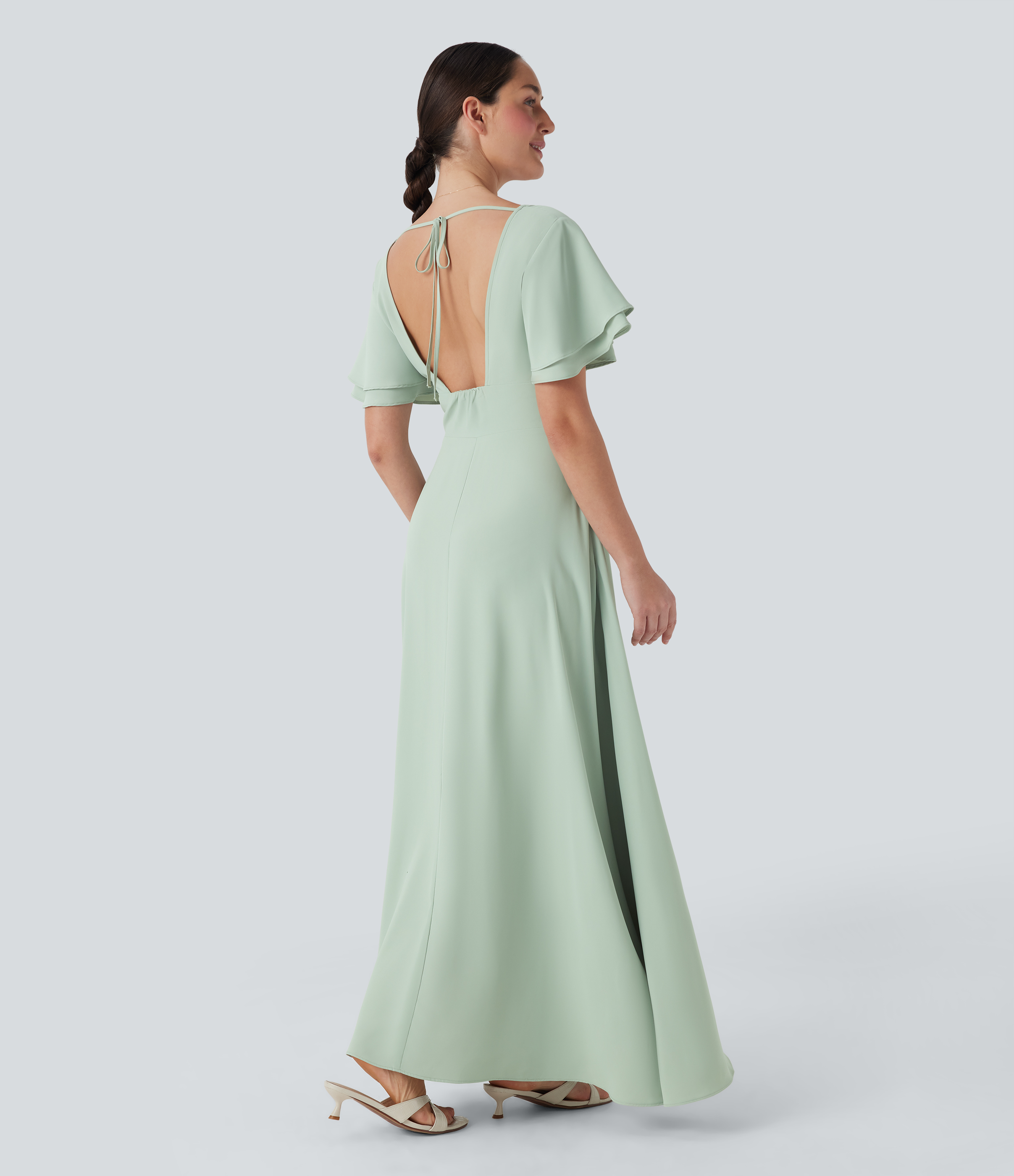 Women’s V Neck Short Sleeve Backless Split Maxi Bridesmaid and Wedding ...