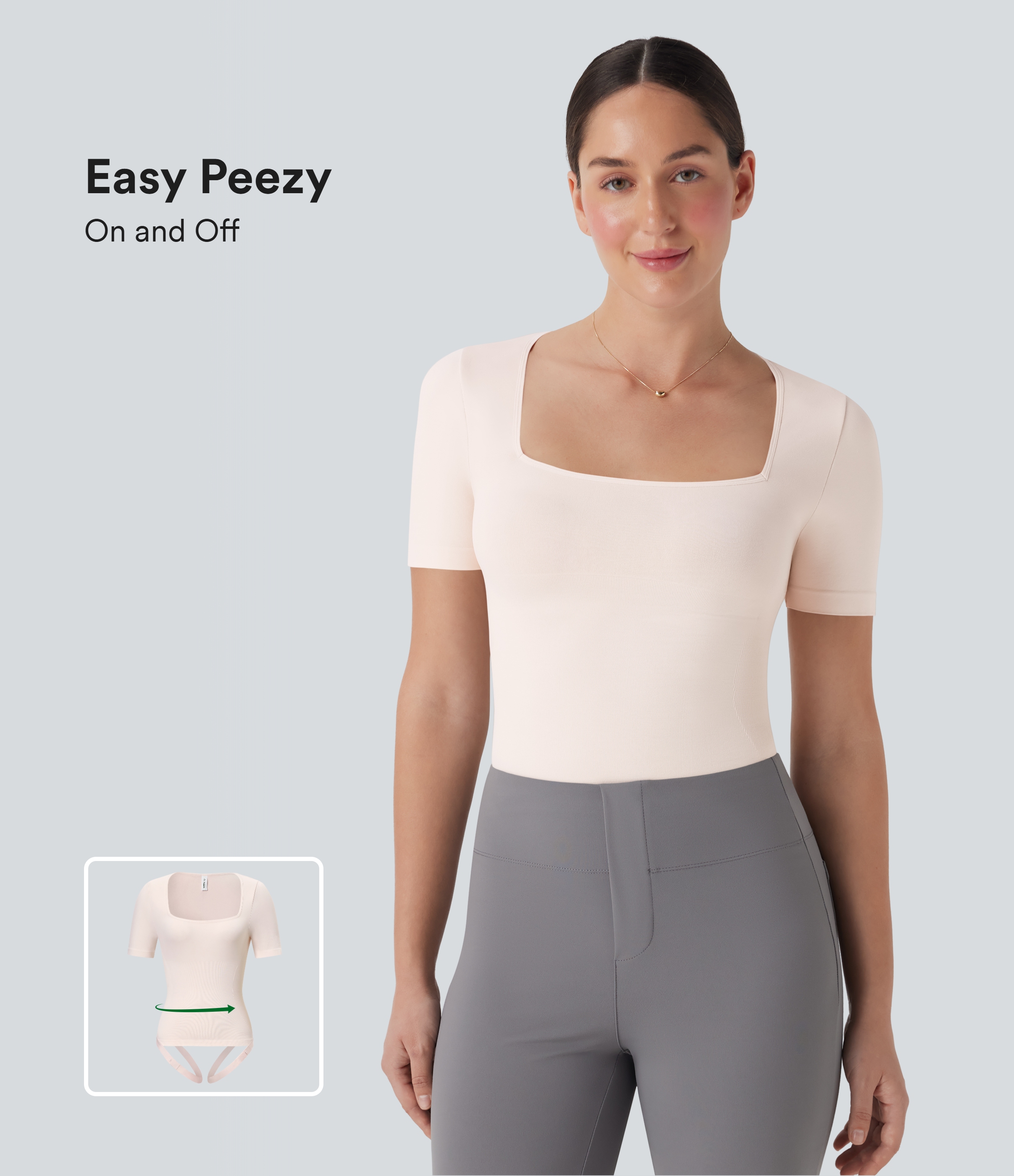 Women’s Seamless Flow Smoothing Square Neck Adjustable Leg Straps Work Bodysuit-Easy Peezy - Halara