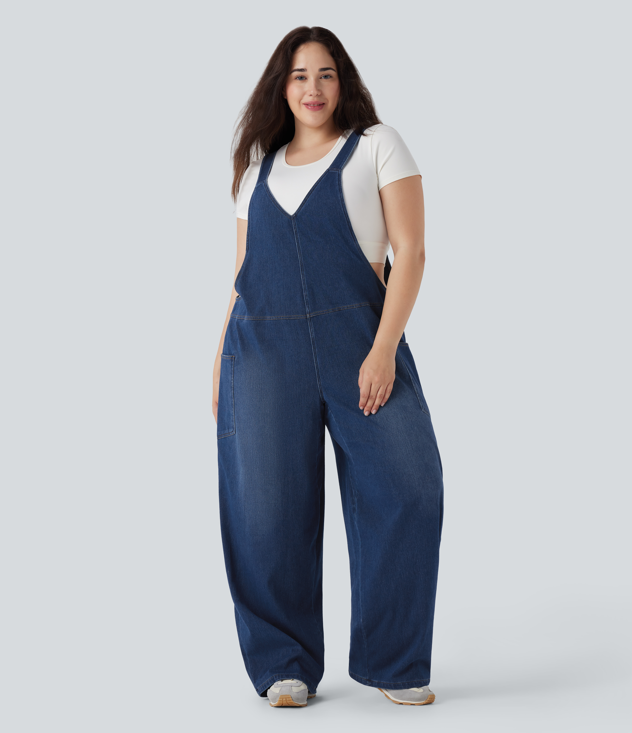 Women’s Halara Flex™ V Neck Washed Denim Casual Plus Size Overalls with ...