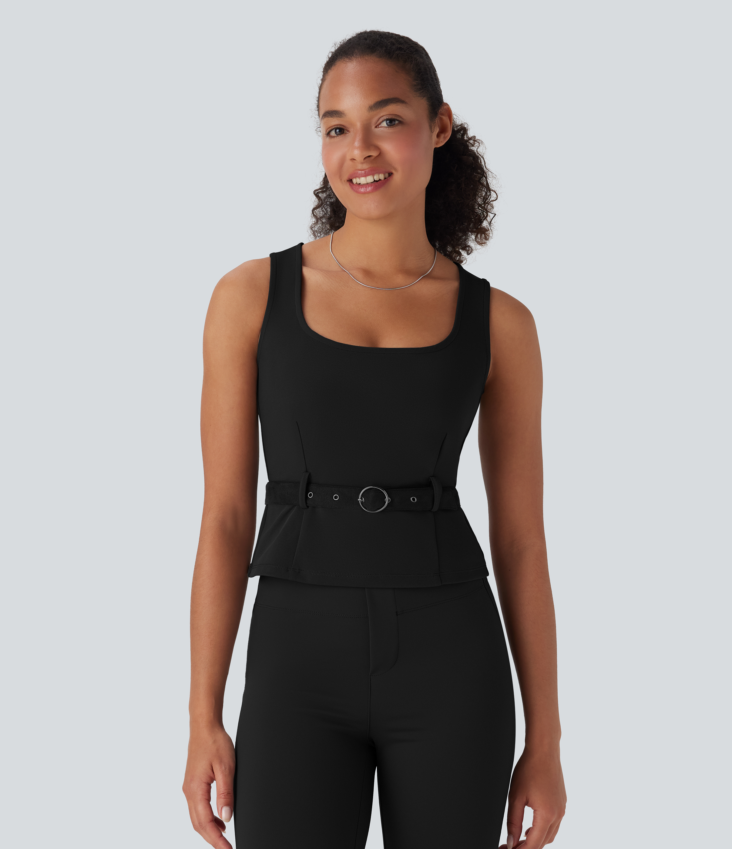 Women’s Square Neck Belted Work Tank Top - Halara