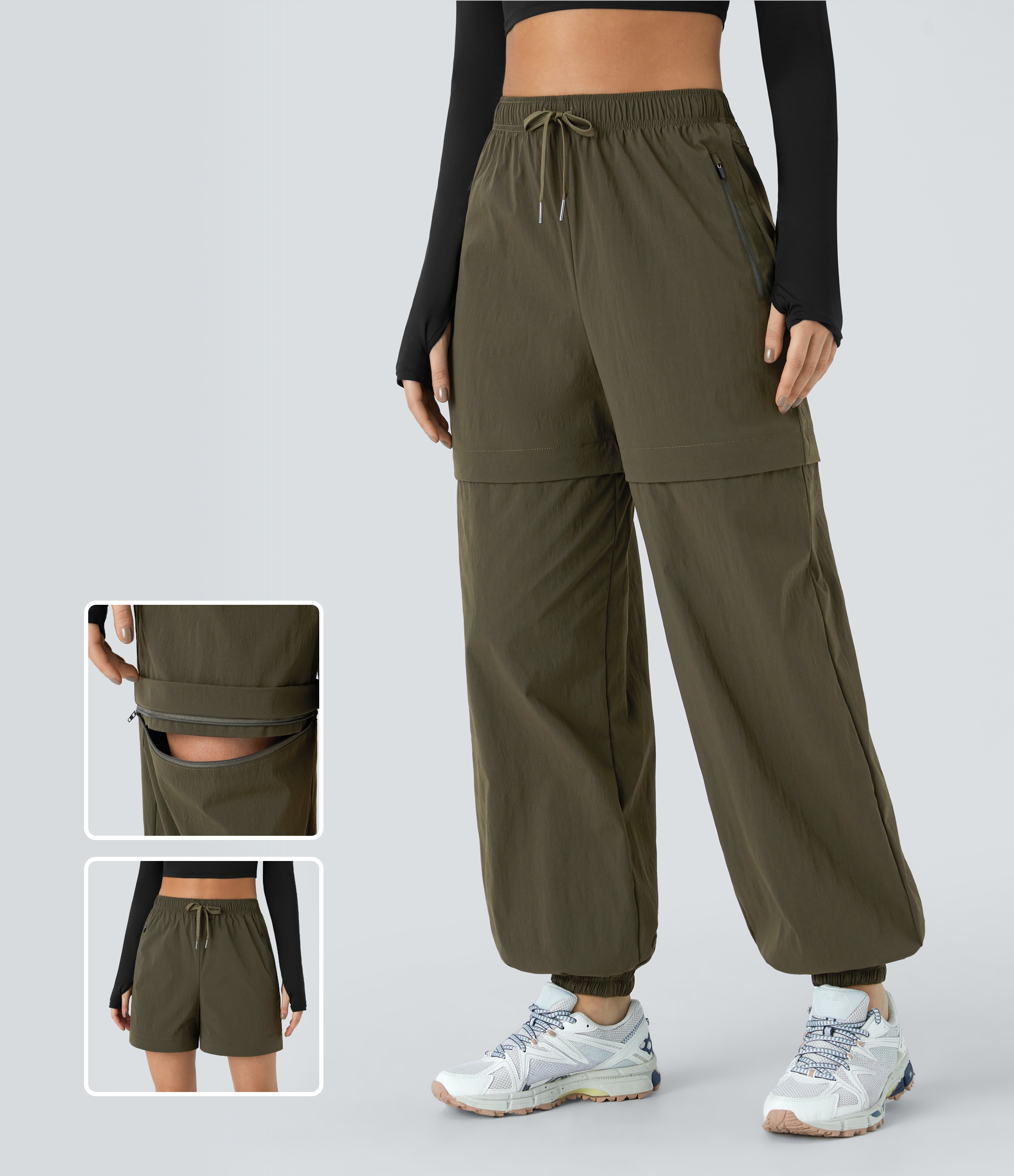 Women’s Water Repellent Convertible Zip Off High Waisted Drawstring ...