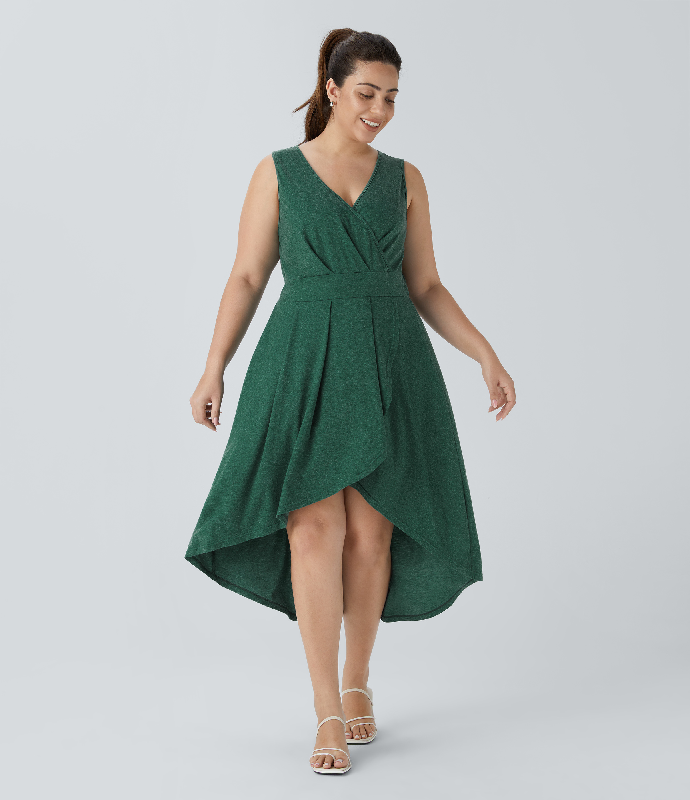 Women’s Deep V Neck Sleeveless High Low Crossover Hem Flowy Midi Casual ...