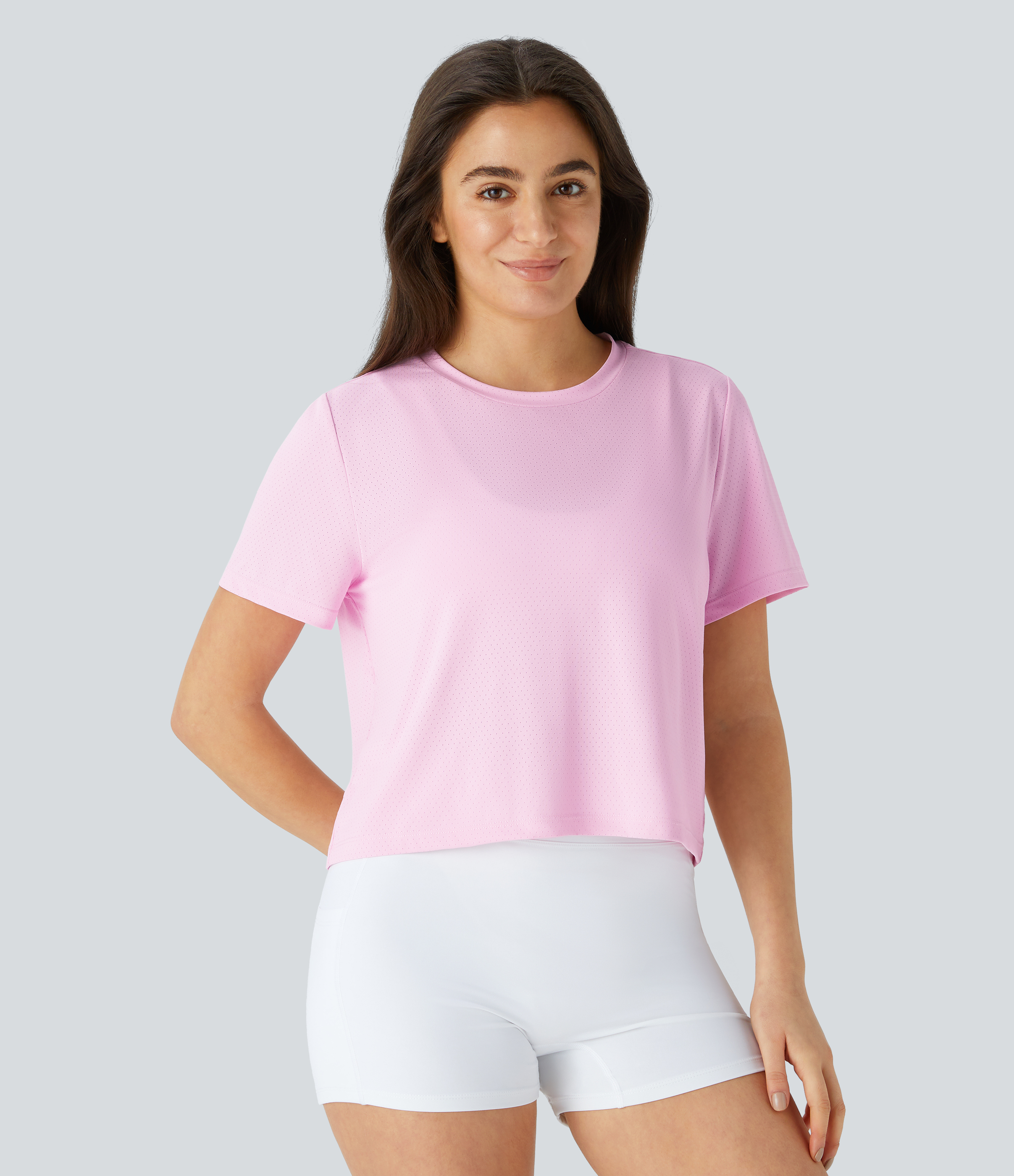 Women’s Crew Neck Breathable Mesh Yoga Sports Top - Halara