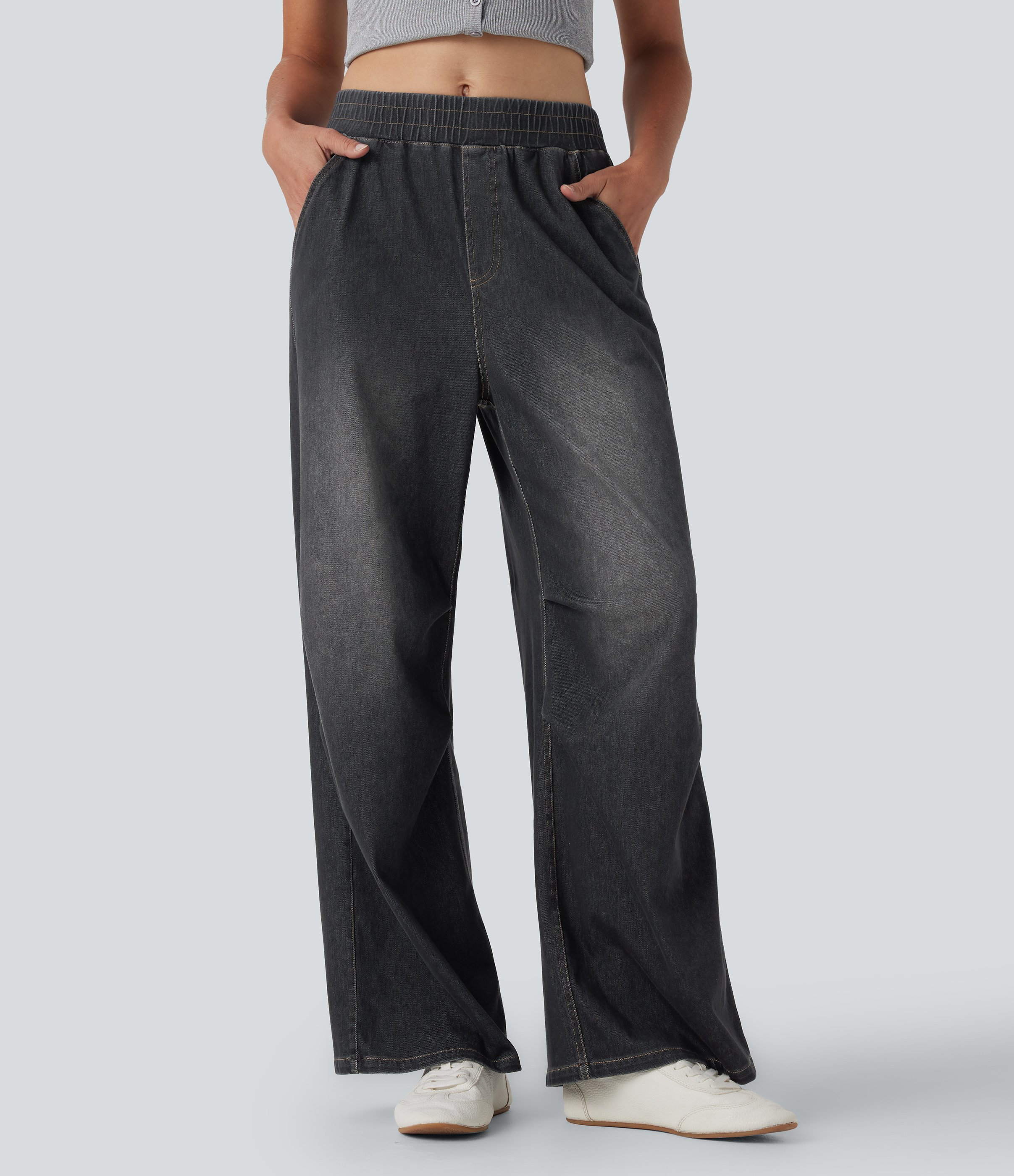 Jeans holgados casual de tiro medio con bolsillos Halara Flex™ de mujer - Halara