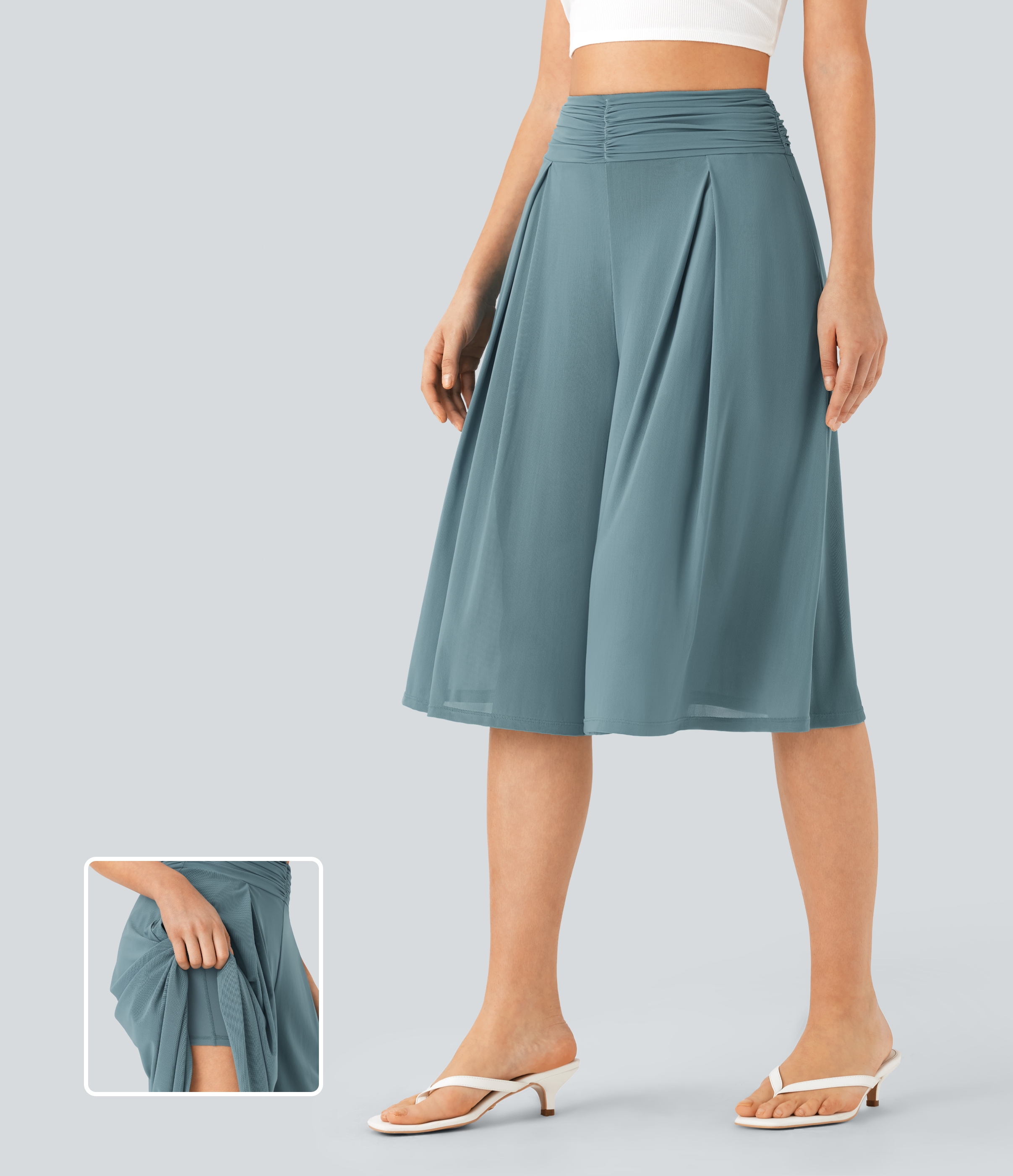 Women’s Sheer Mesh High Waisted 2-in-1 Flowy Wide Leg Pedal Pusher ...