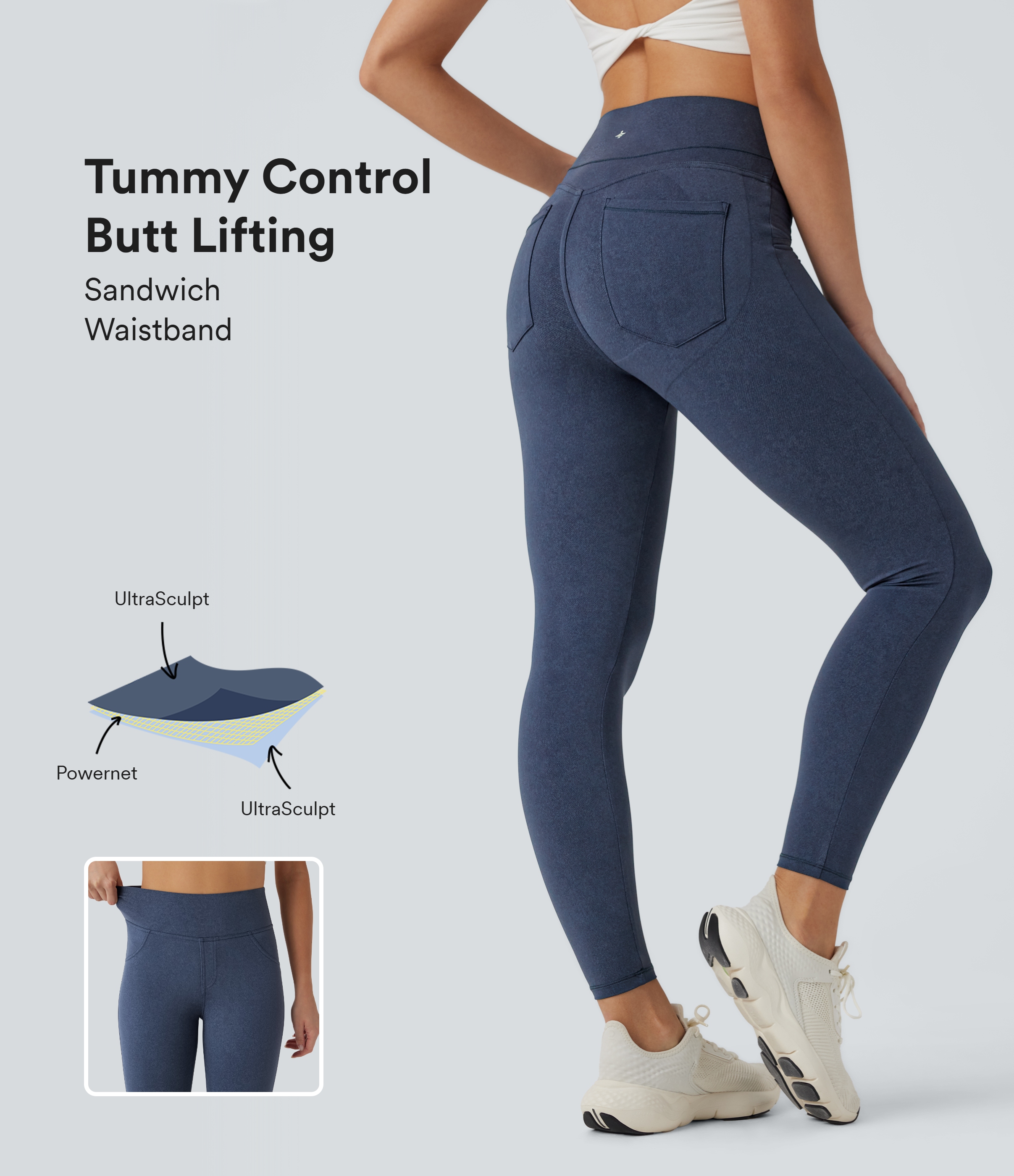 Women’s Halara UltraSculpt™ Denim Print High Waisted Tummy Control Butt Lifting Yoga Leggings ...