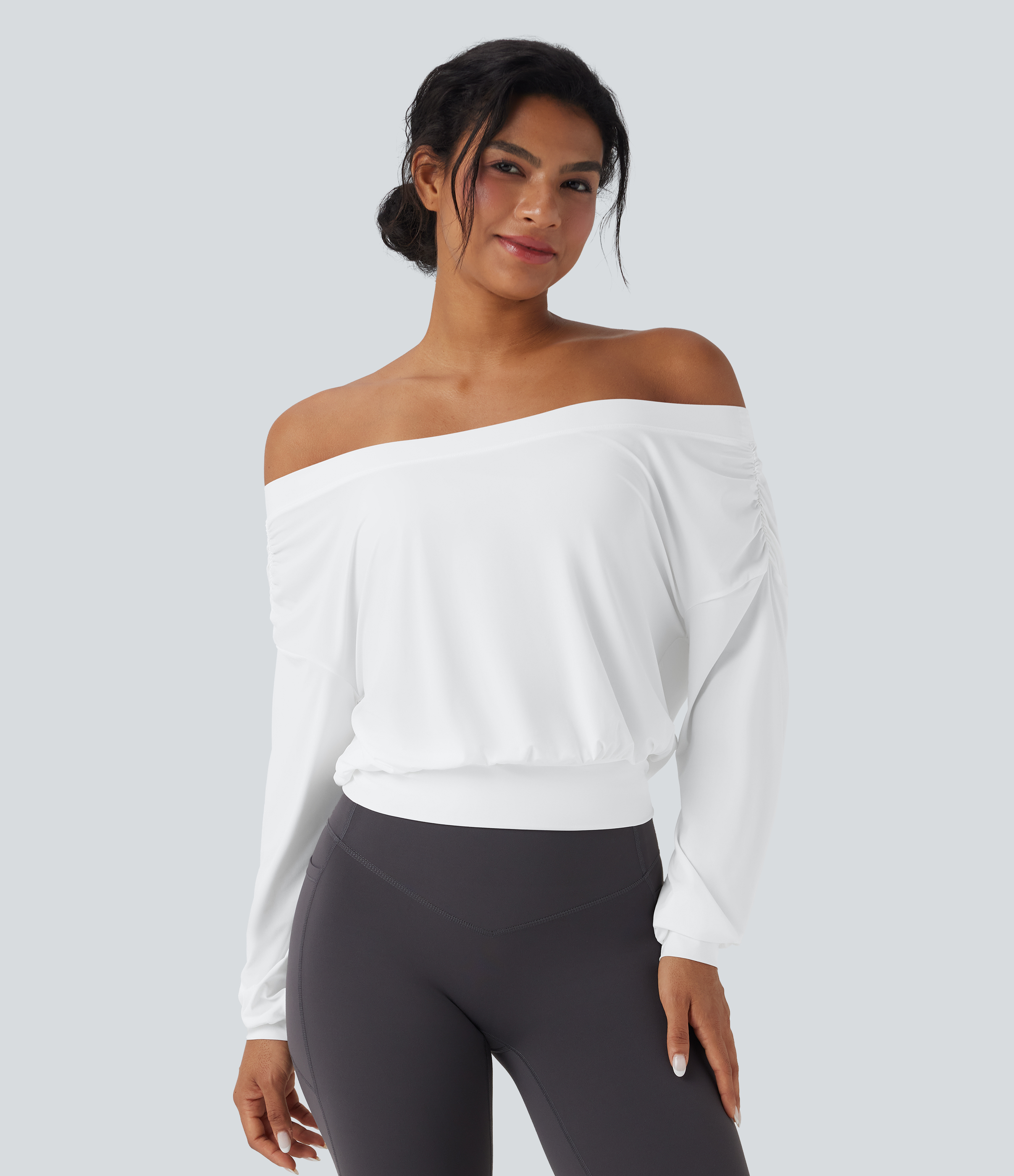 Women’s Off-shoulder Oversize Quick Dry Yoga Sports Top - Halara