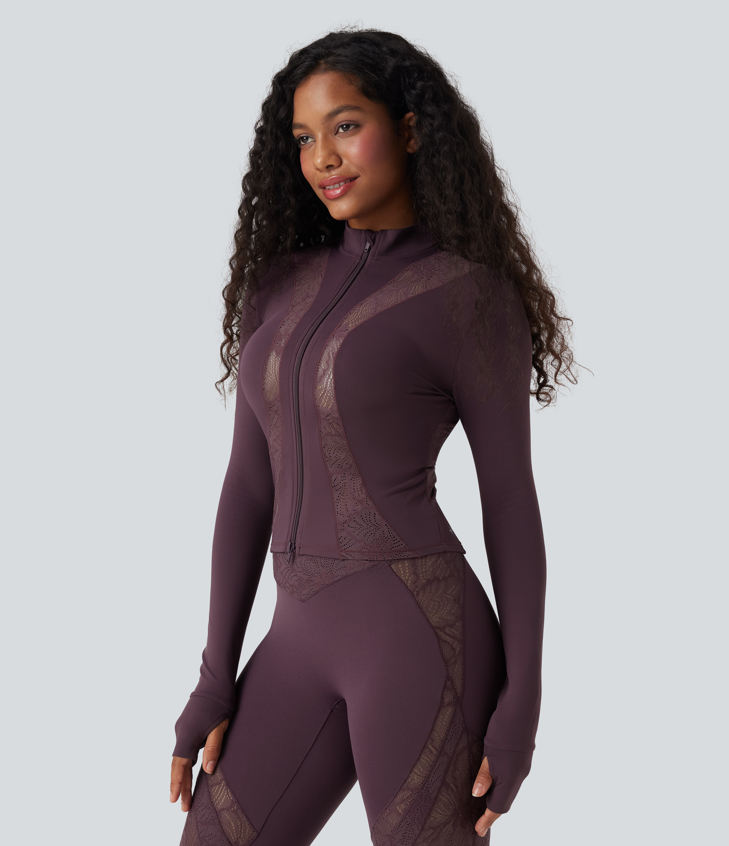 Women’s SoftlyZero™ Long Sleeve Thumb Hole Contrast Lace Yoga Jacket ...