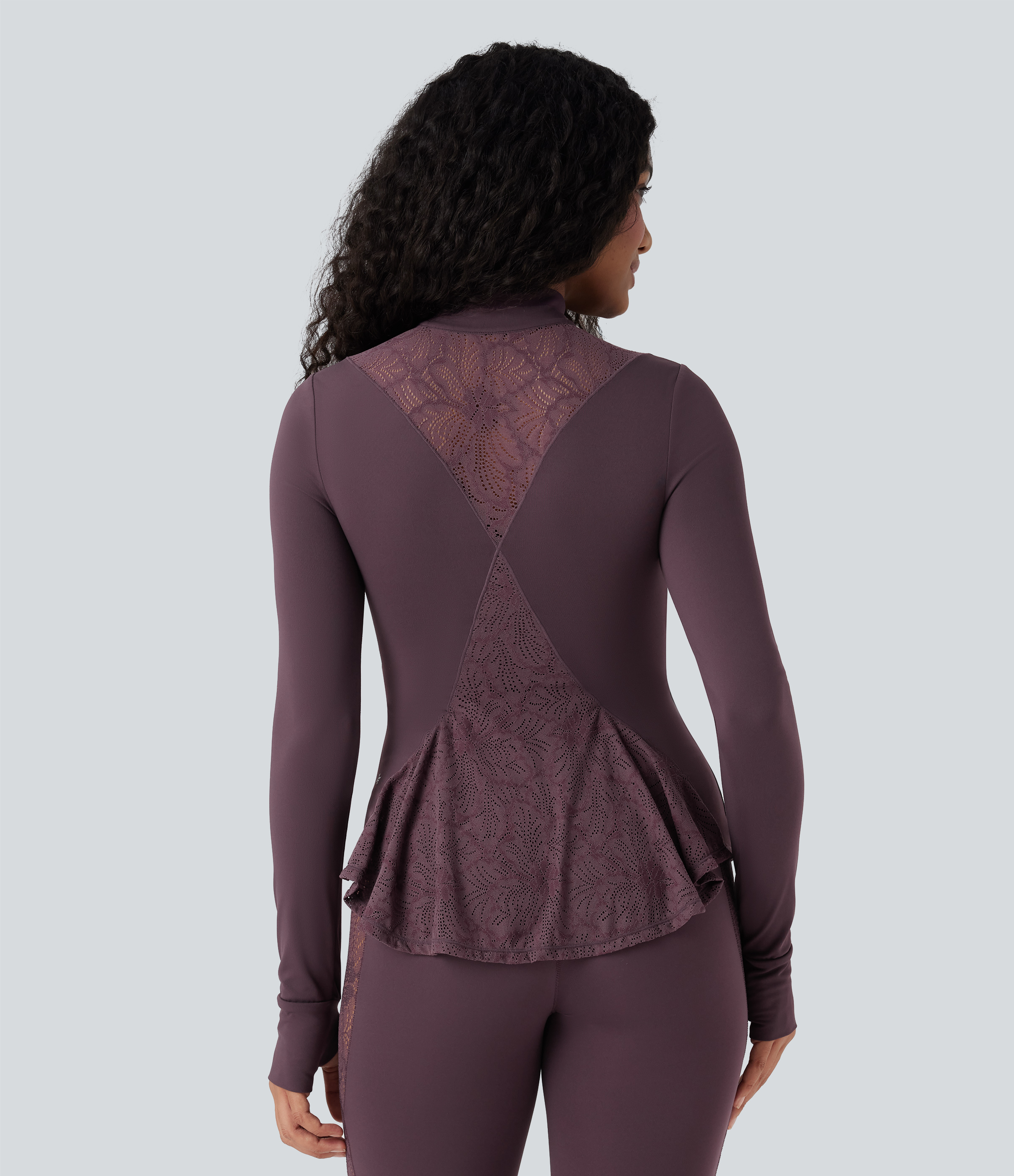 Women’s SoftlyZero™ Thumb Hole Contrast Lace Yoga Slim Jacket-UPF50 ...
