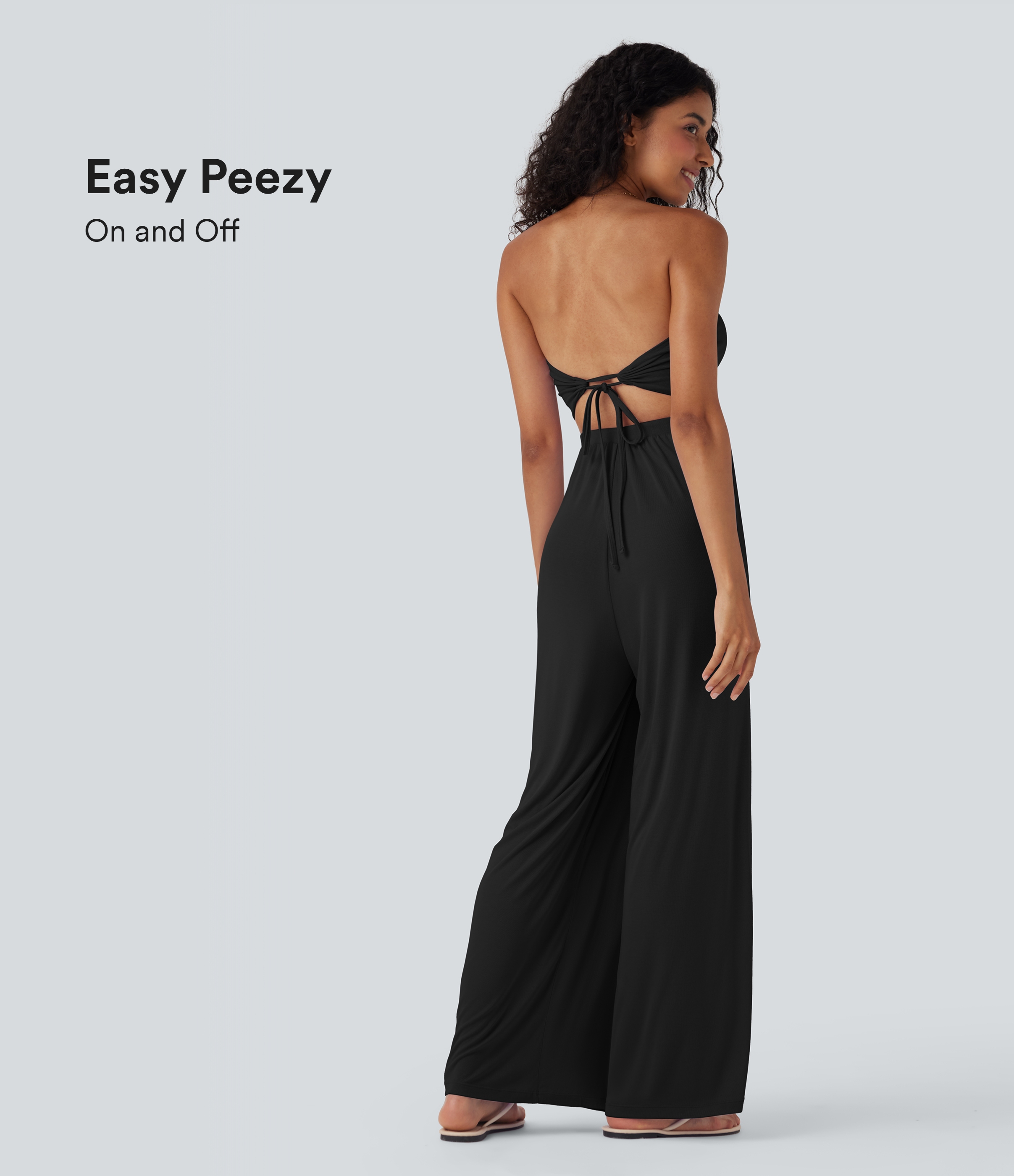 Women’s Ribbed Tube Tie Back Resort Jumpsuit with Pockets-Easy Peezy ...