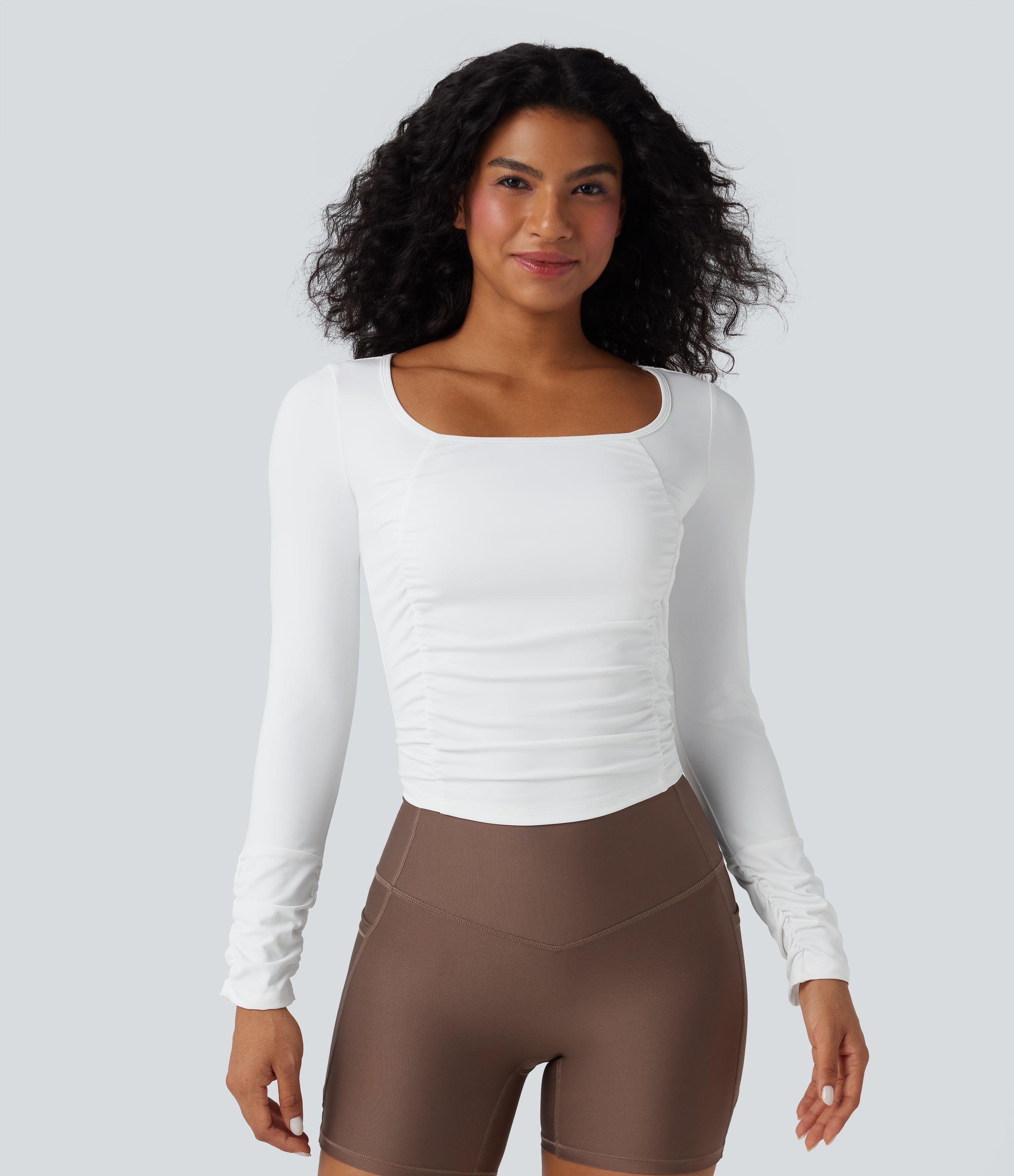 Women’s SoftlyZero™ Airy Square Neck Long Sleeve Ruched Cool Touch ...