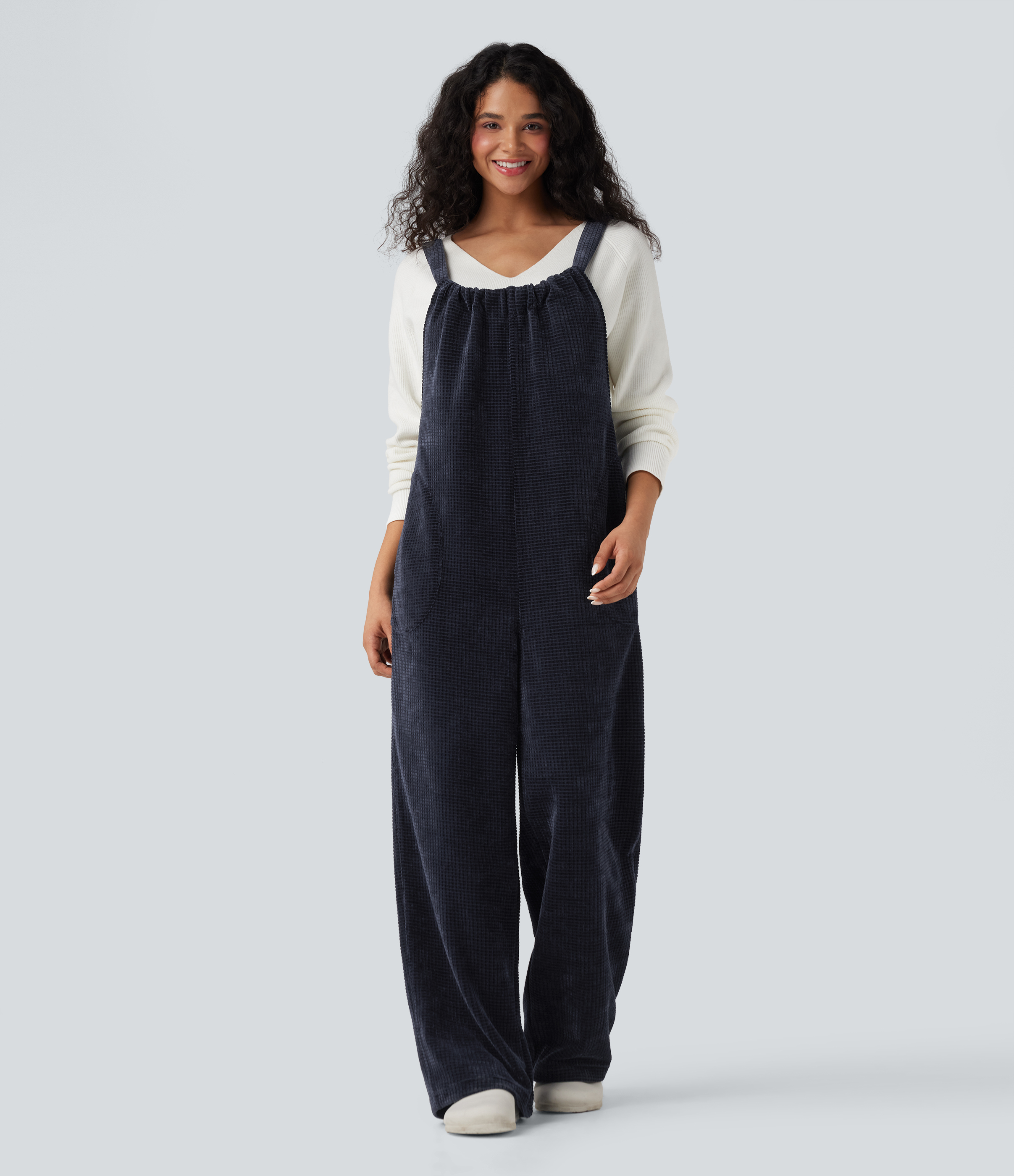Women’s Tie Back Chenille Waffle Casual Overalls with Pockets - Halara