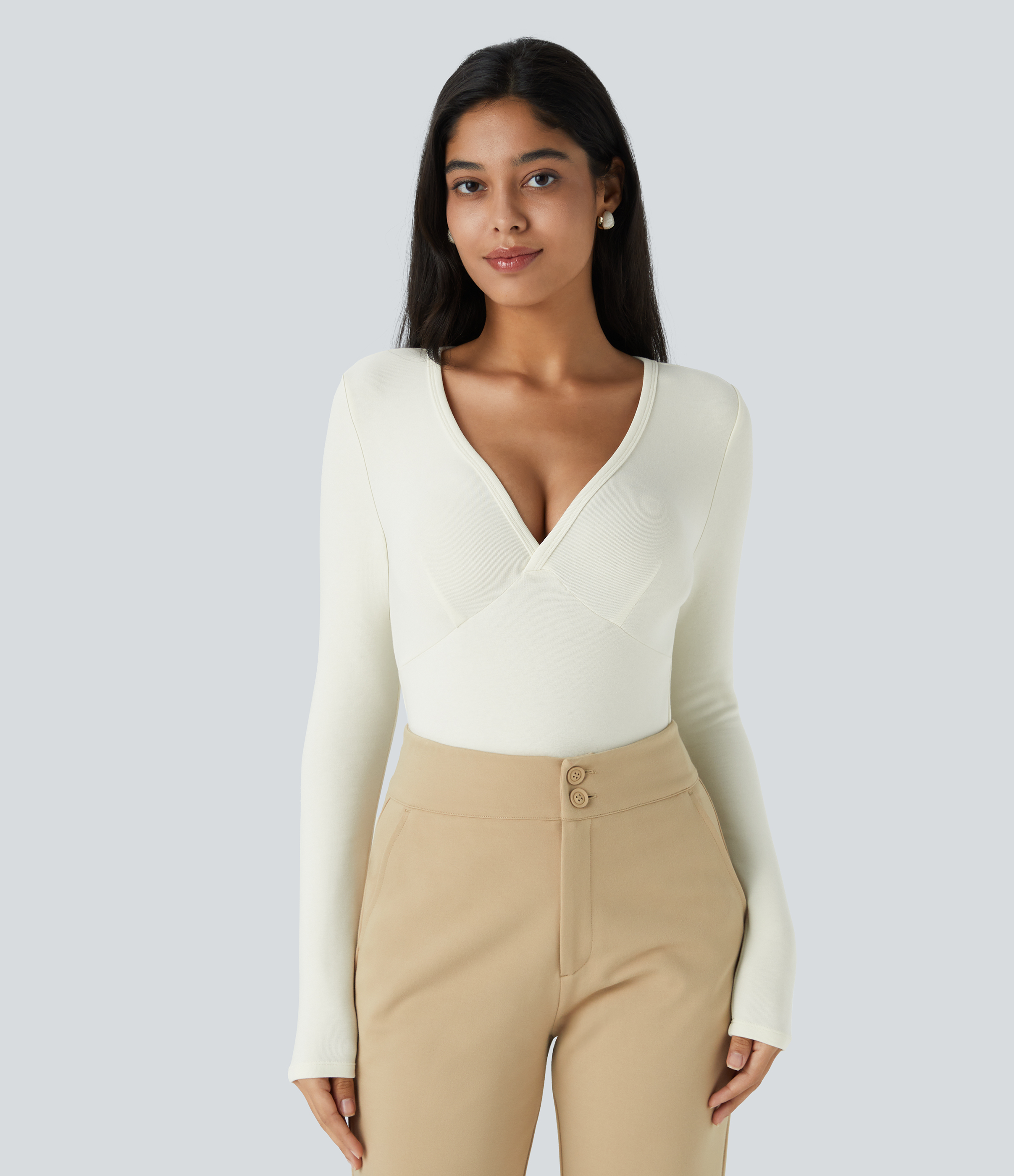 Women’s V Neck Long Sleeve Thermal Work Top - Halara