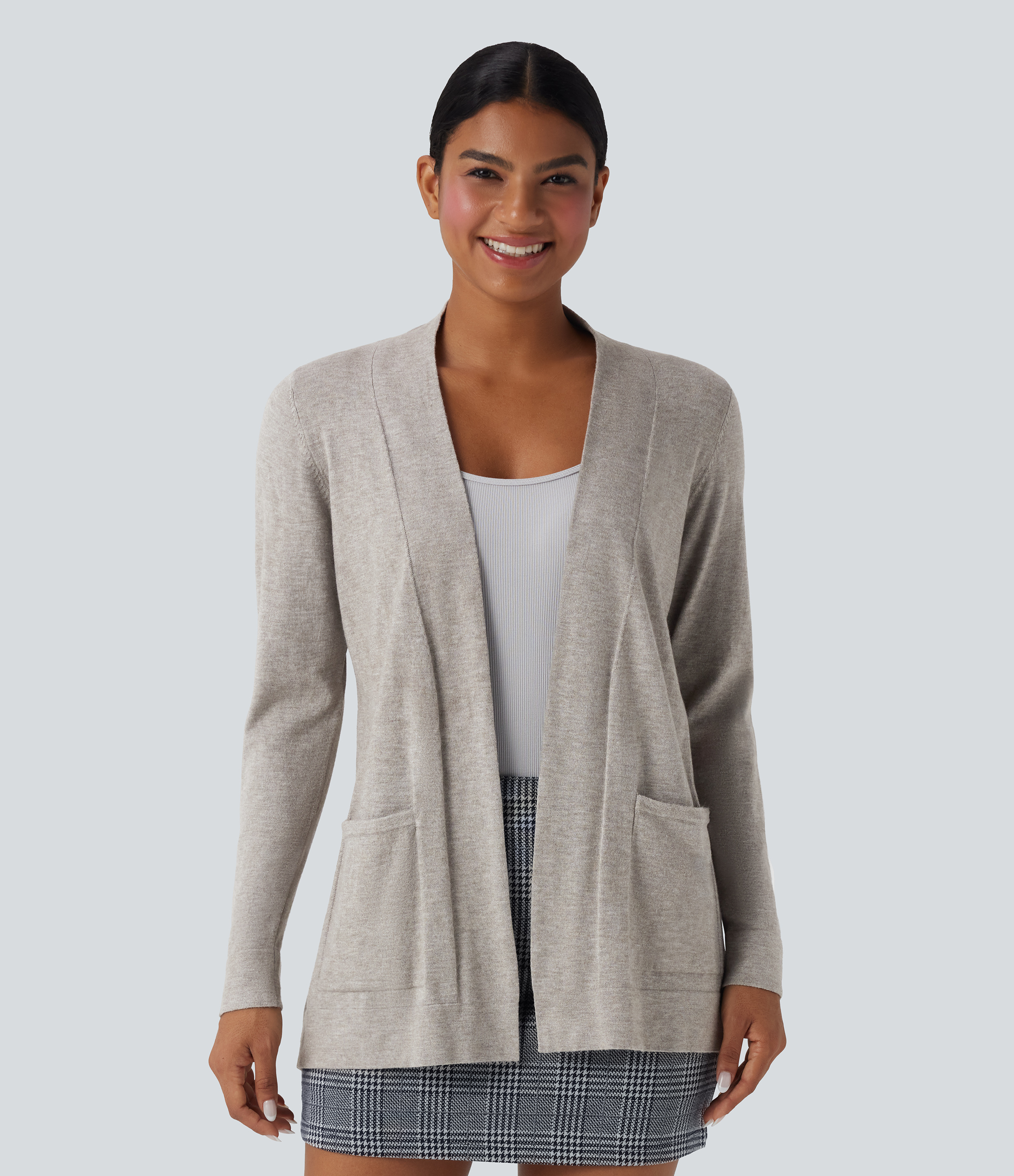 Women’s Long Sleeve Open Front Work Cardigan with Pockets - Halara