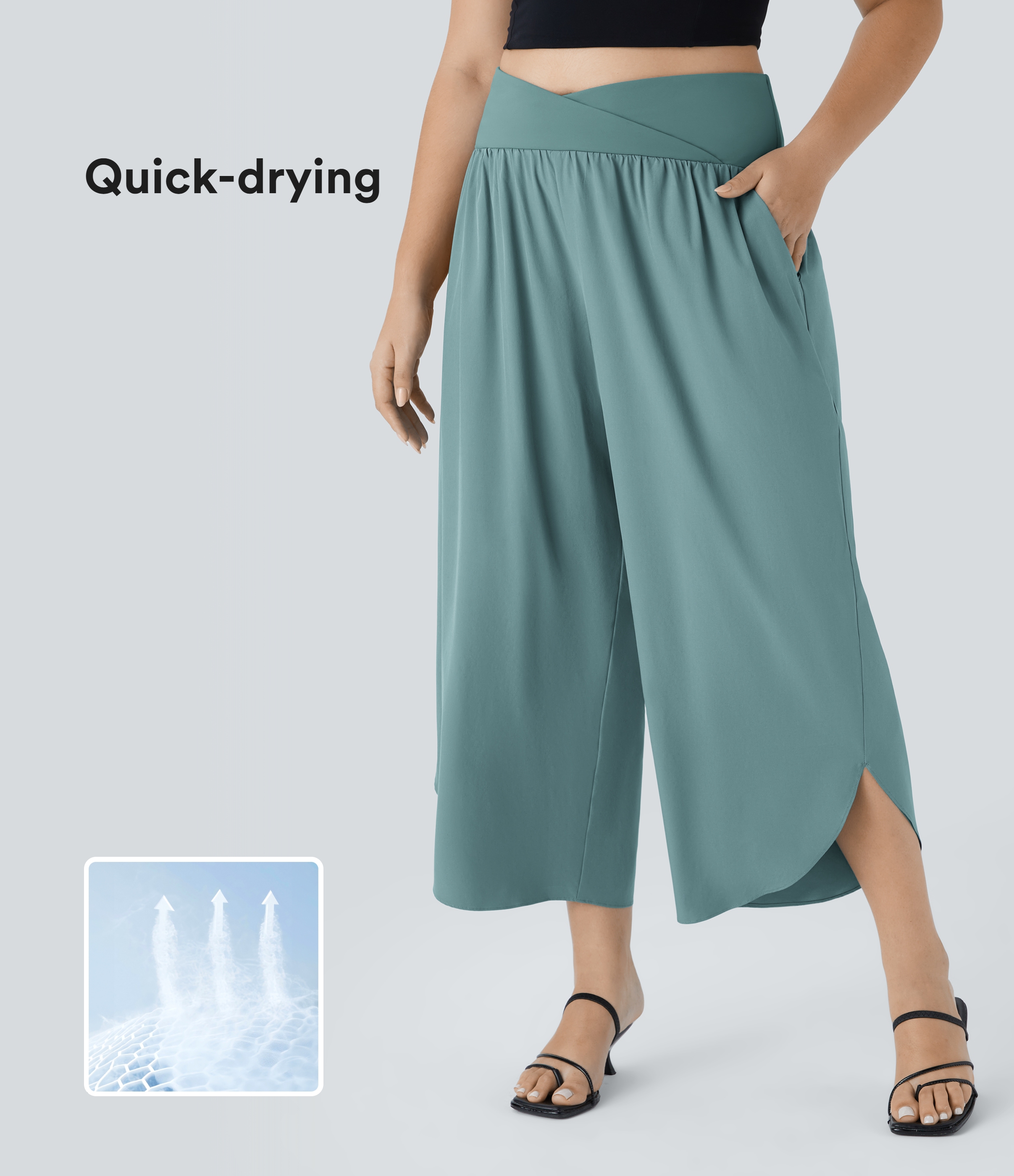 Women’s Breezeful™ High Waisted Crossover Pocket Quick Dry Plus Size Pants - Halara